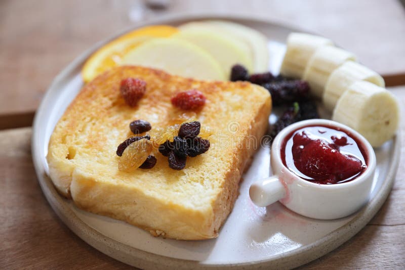 Toast Breakfast with Dried Berry and Jam on Wood Background Stock Image ...