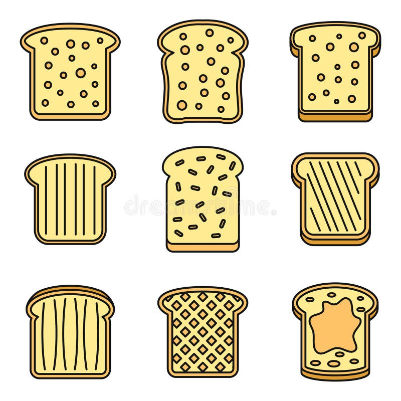 Toast Butter Icons Set Vector Color Stock Illustration - Illustration ...
