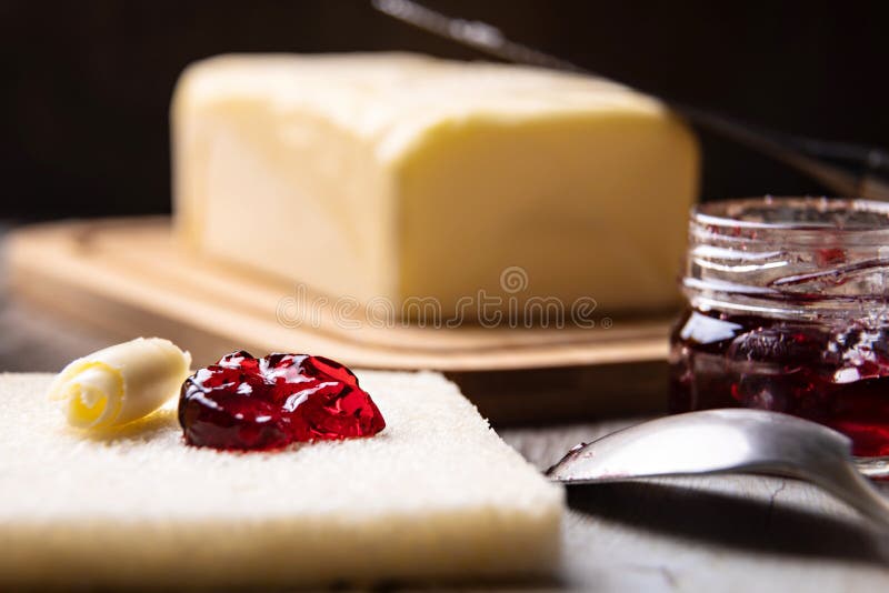 Toast with Butter and Red Fruit Jam Stock Photo - Image of toast ...