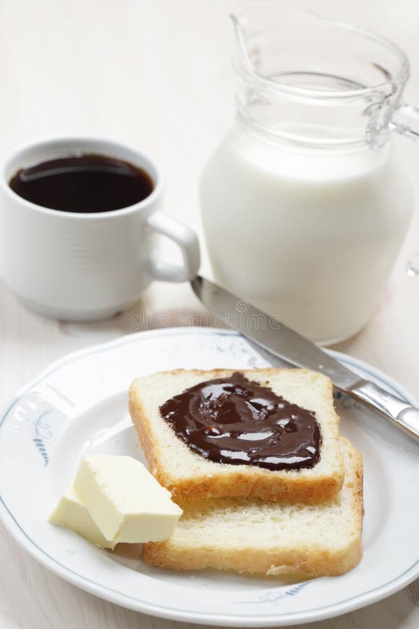 Toast with jam and milk stock photo. Image of currant - 12752334