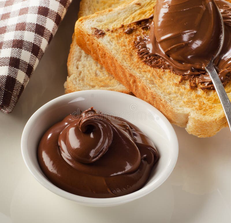 Toast with Chocolate Spread for Breakfast Stock Image - Image of ...