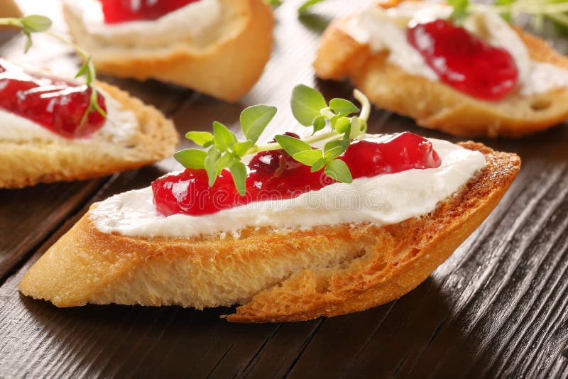 Toast with Cottage Cheese and Cranberry Jam Stock Photo - Image of ...