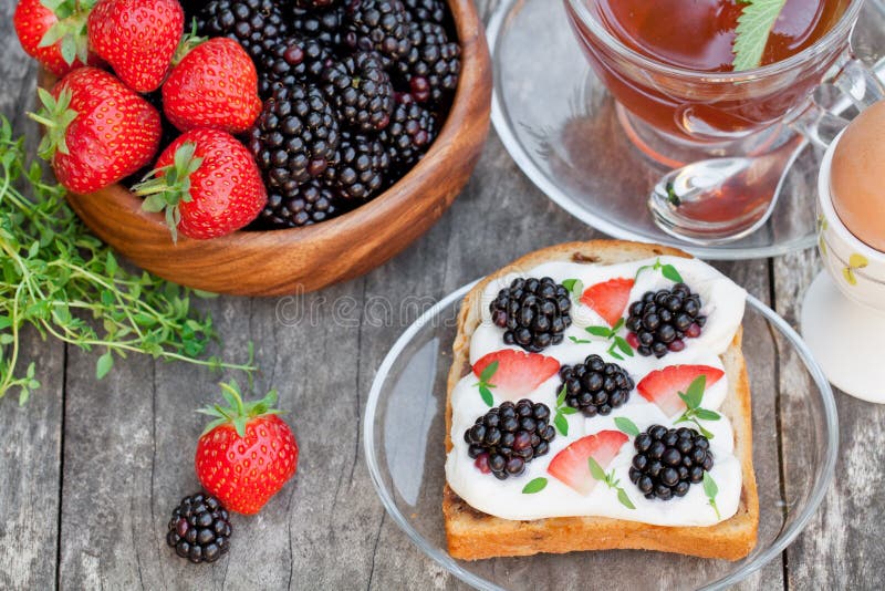 Toast with Cream Cheese and Fresh Berries Stock Photo - Image of ...