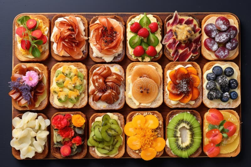 Toast with Different Toppings Arranged in a Grid Stock Illustration ...