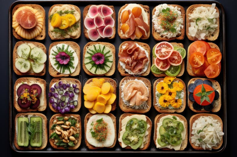 Toast with Different Toppings Arranged in a Grid Stock Illustration ...