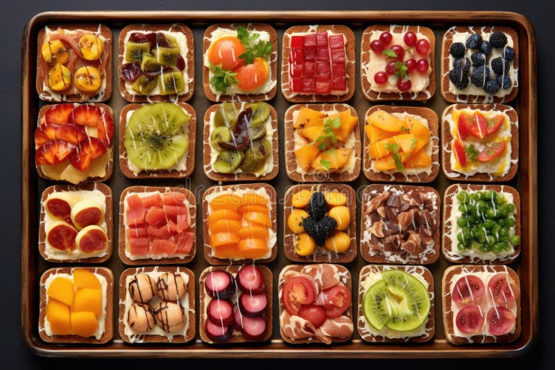 Toast with Different Toppings Arranged in a Grid Stock Image - Image of ...
