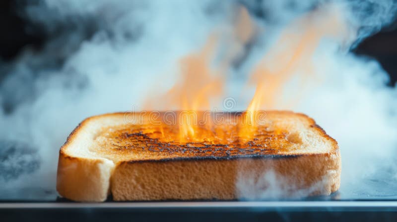 Toast Engulfed in Flames, Surrounded by Smoke on a Stovetop, AI Stock ...