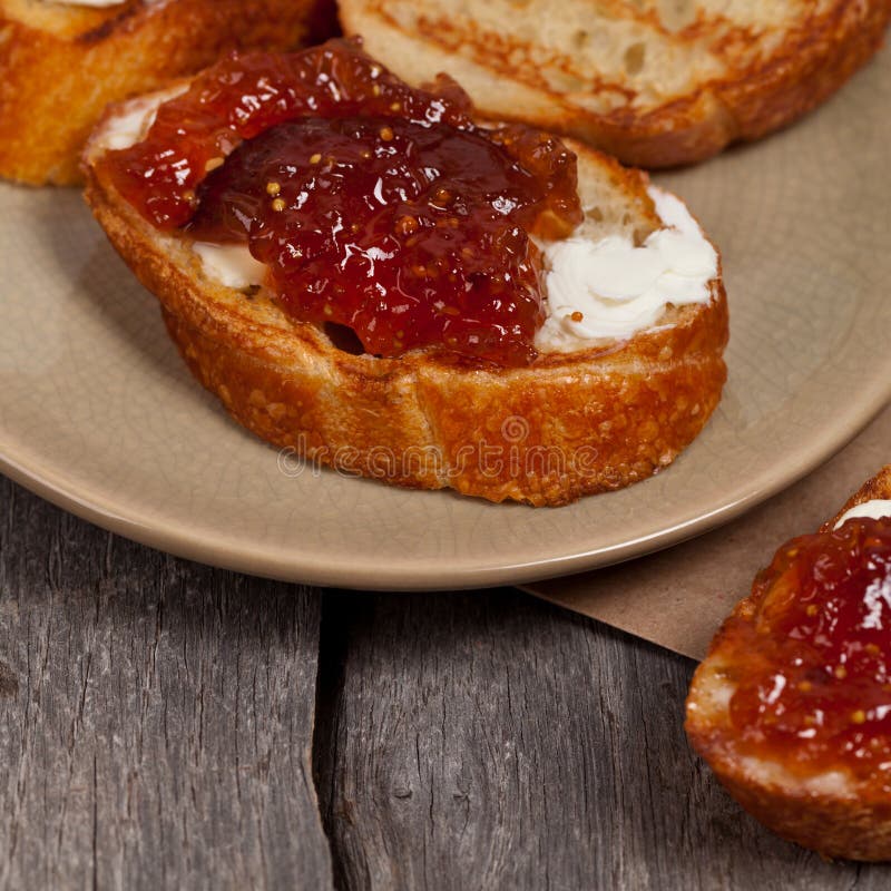 Toast with fig jam stock photo. Image of selective, preserves - 52265334