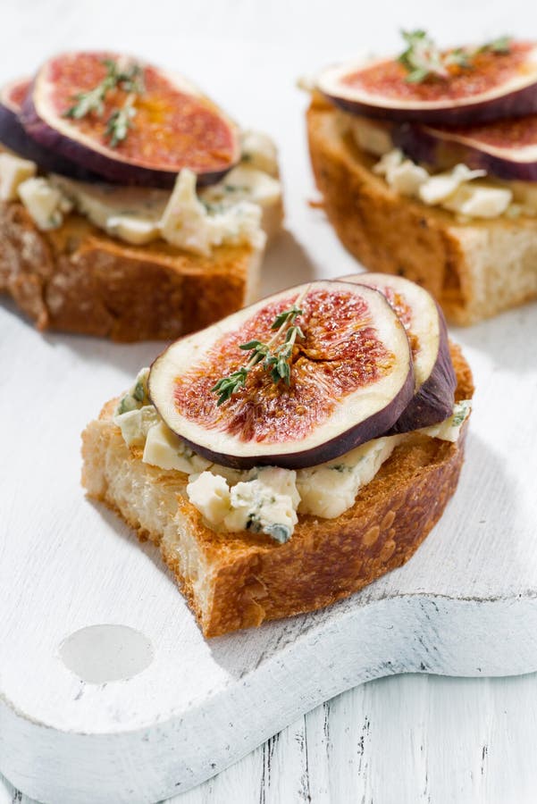 Toast with Figs and Blue Cheese, Closeup Stock Image - Image of eating ...