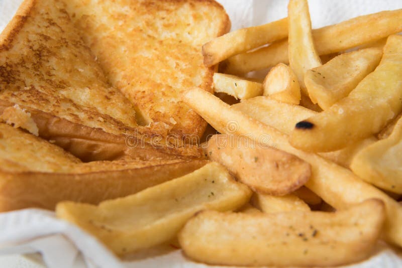 Toast and French Fries, Appetizer for Breakfast Stock Image - Image of ...