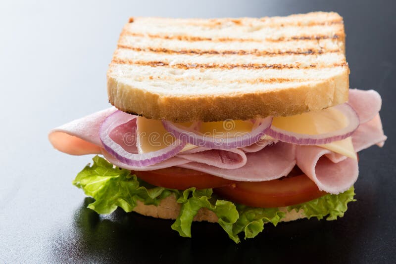 Toast Ham Sandwich on Black Table Stock Image - Image of lettuce, salad ...