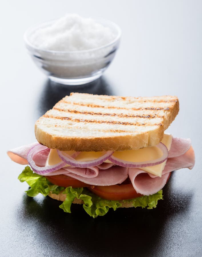 Toast Ham Sandwich on Black Table Stock Image - Image of fast, sandwich ...