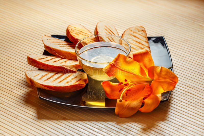 Toast with Honey and Flower Stock Image - Image of organic, butter ...