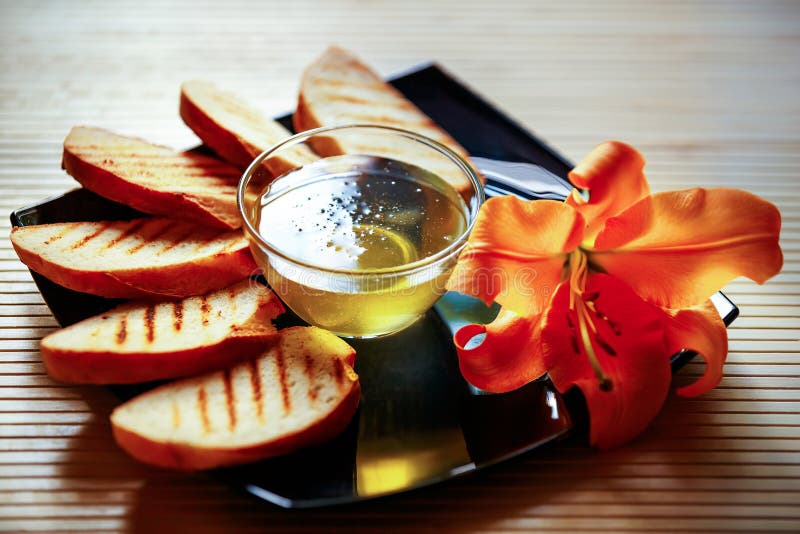 Toast with Honey and Flower Stock Image - Image of object, fried: 57429385