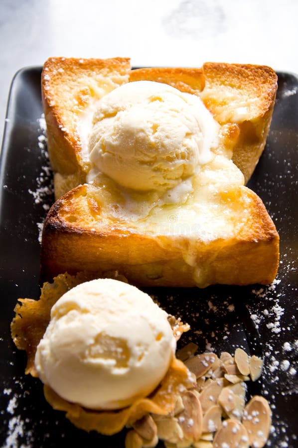 Toast and ice cream stock image. Image of plate, honey - 32450949