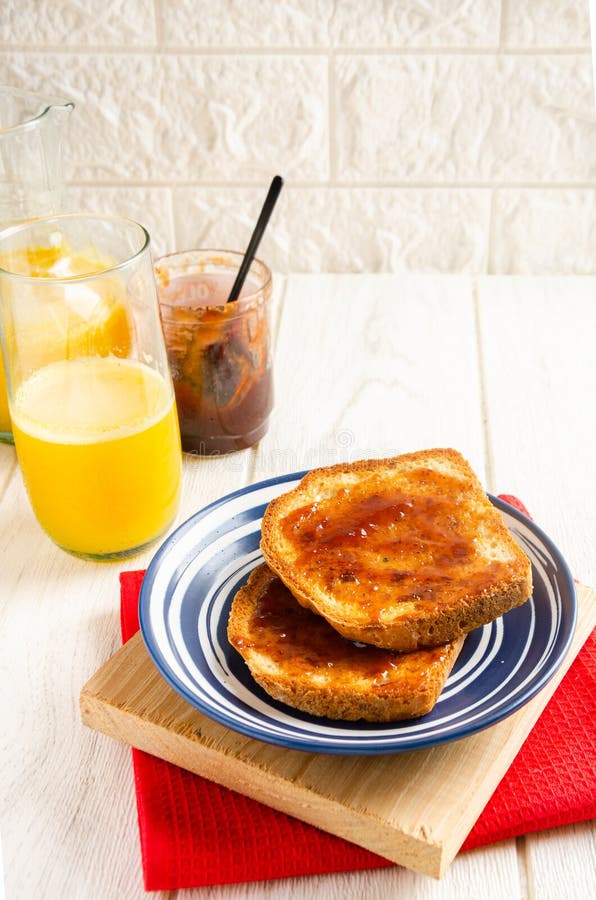 Toast with Jam and Orange Juice Stock Image - Image of breakfast, snack ...