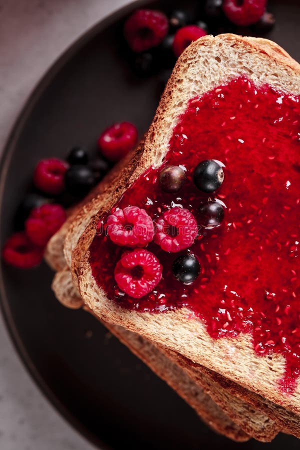 Toast with Jam. Raspberry Jam with Berries Stock Image - Image of ...