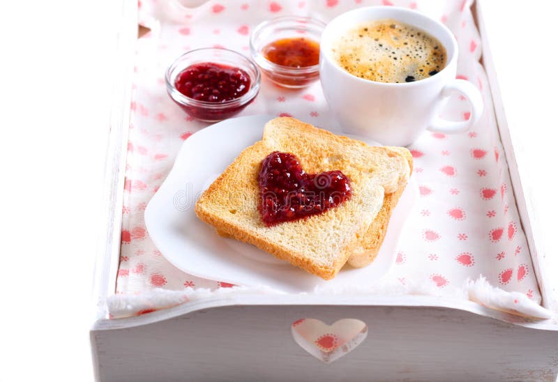 Toast with Jam, Shaped Like a Heart Stock Photo - Image of food, love ...
