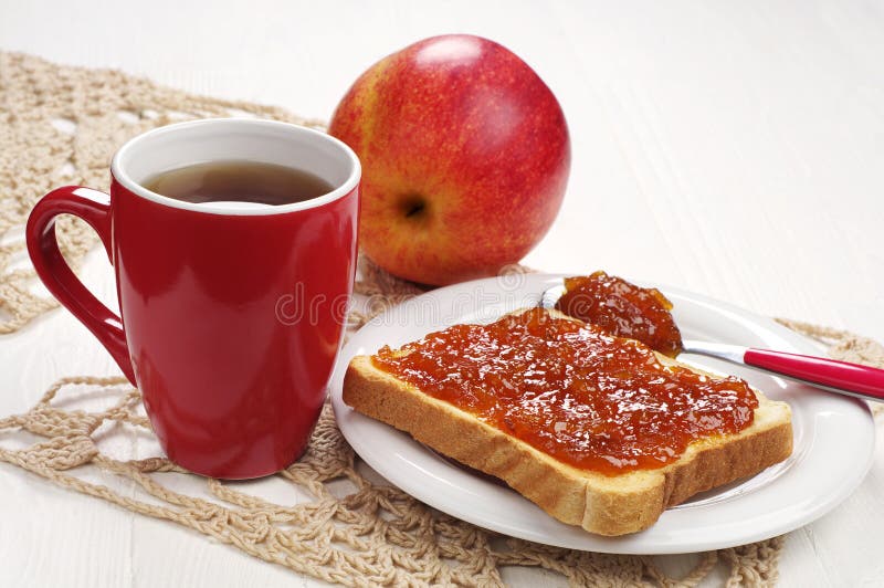 Toast with jam and tea stock photo. Image of breakfast - 35739514