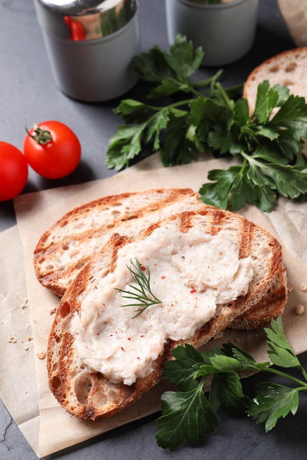 Toast with Lard Spread on Black Table Stock Image - Image of eating ...