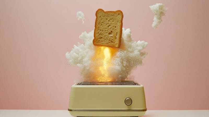 Toast Launching from Toaster in a Whimsical Explosion of Clouds and ...