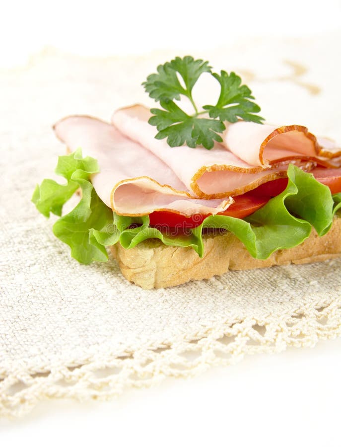 Toast with Lettuce,tomato,cold Cuts on Tablecloth Stock Photo - Image ...