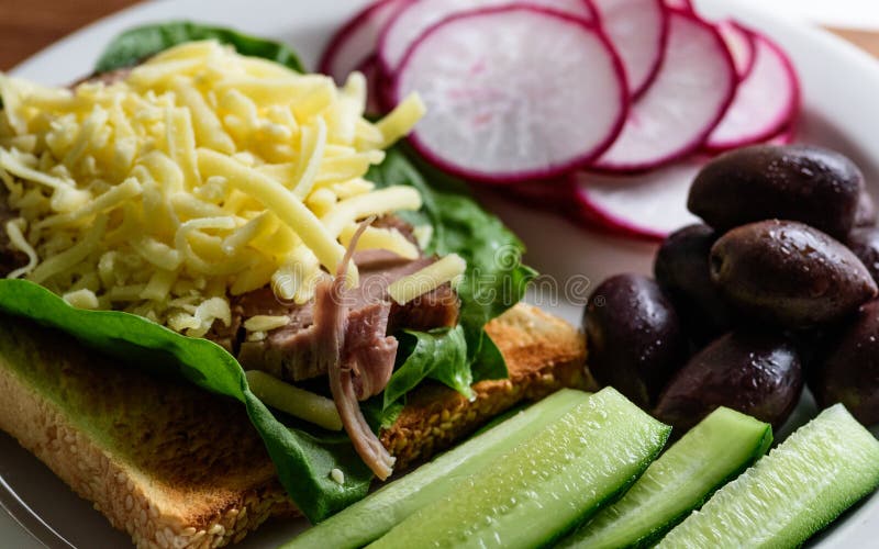 Toast with Meat and Vegetables Stock Image - Image of pork, beef: 84829885