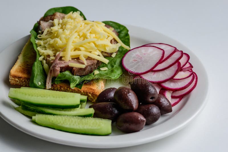 Toast with Meat and Vegetables Stock Image - Image of pork, beef: 84829885