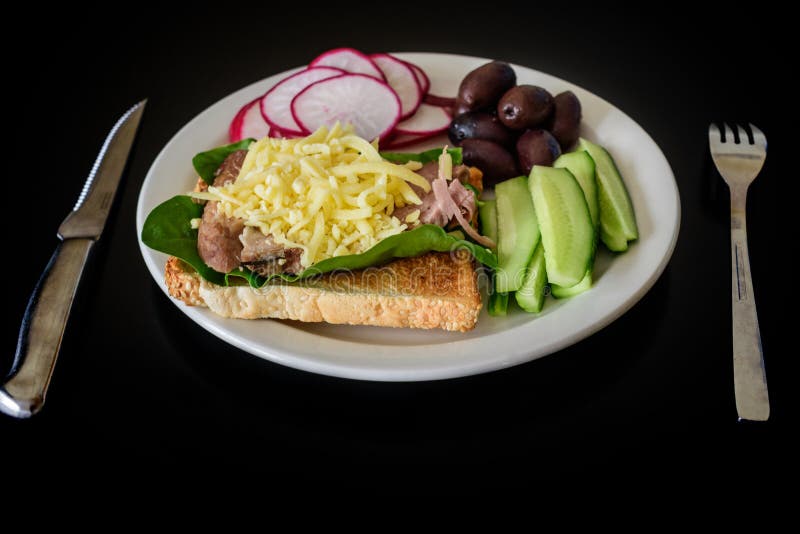 Toast with Meat and Vegetables Stock Image - Image of pork, beef: 84829885