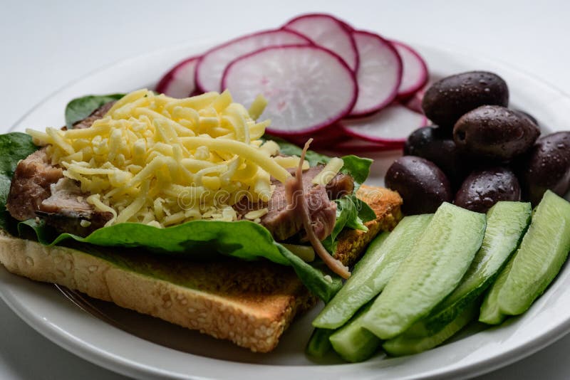 Toast with Meat and Vegetables Stock Image - Image of pork, beef: 84829885