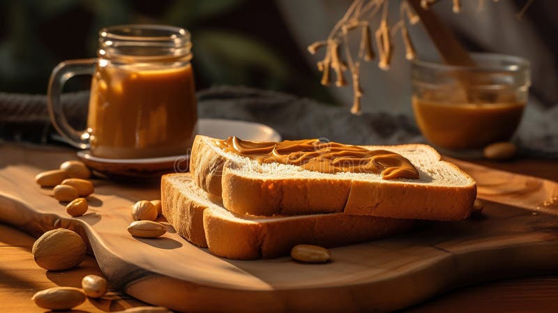 Toast with Peanut Butter and Coffee on a Table. Generative Ai Stock ...