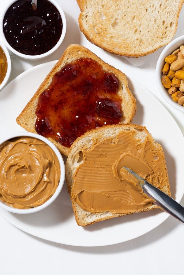 Toast with Peanut Butter and Jam for Breakfast, Vertical Stock Image ...