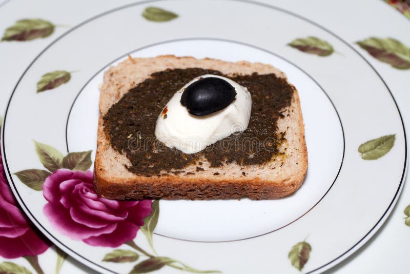 Toast with pesto dressing stock photo. Image of organic - 36573766