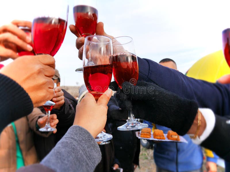 Toast with Red Wine at an Outdoor Activity Stock Image - Image of cheer ...