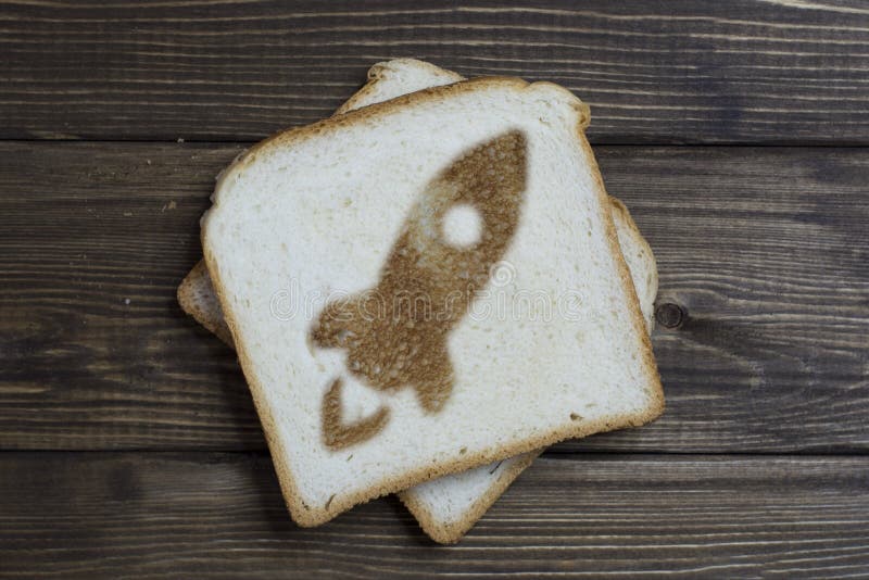 Toast with Rocket Sign on Dark Wood Stock Image - Image of astronaut ...