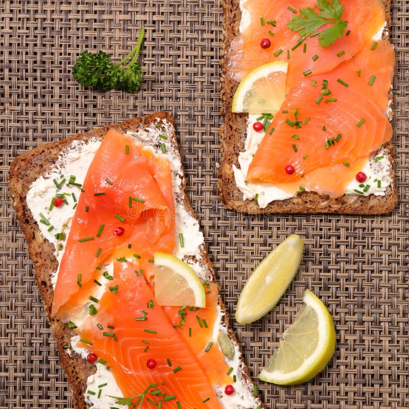 Toast with salmon stock photo. Image of cheese, meal - 72329714