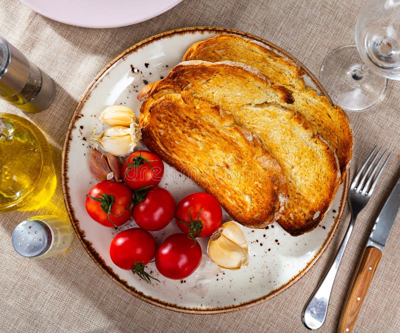 Toast Served on Platter with Tomatoes Stock Image - Image of fragrant ...