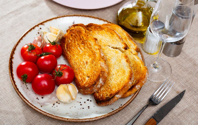 Toast Served on Platter with Tomatoes Stock Image - Image of edible ...