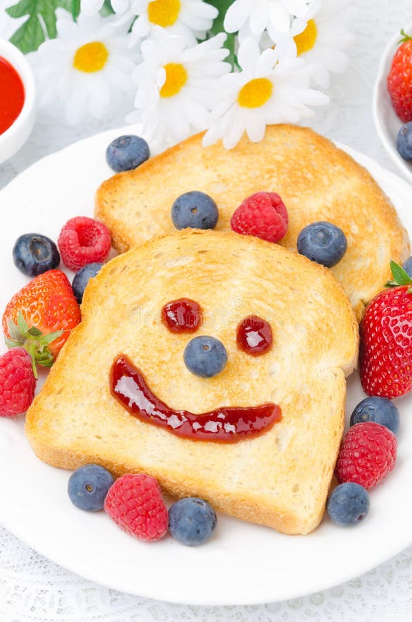 Toast with a Smile Out of a Jam, Fresh Berries for Breakfast Stock ...