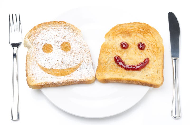 Toast With A Smile Of Jam, Coffee, Orange Juice And Fresh Orange Stock ...