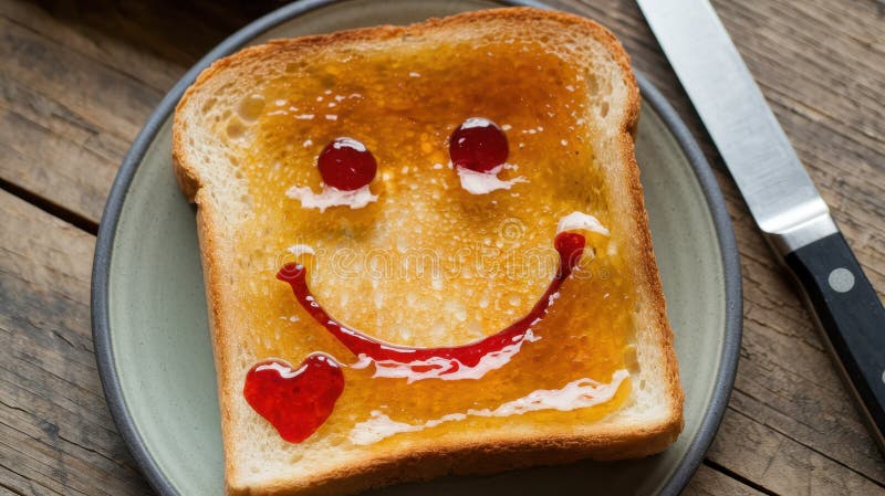 Toast with Smiley Face Made from Jam, Cheerful Breakfast Treat Stock ...