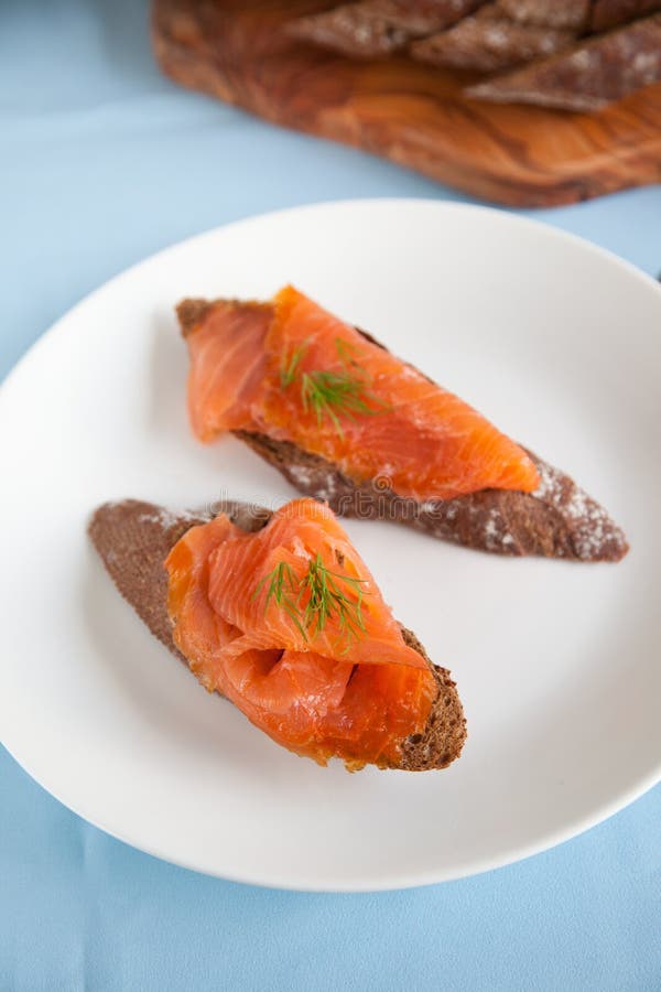 Toast with smoked salmon stock photo. Image of toast - 16856870