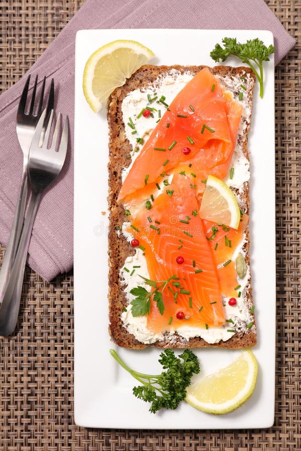 Toast with smoked salmon stock image. Image of meal, healthy - 72329923