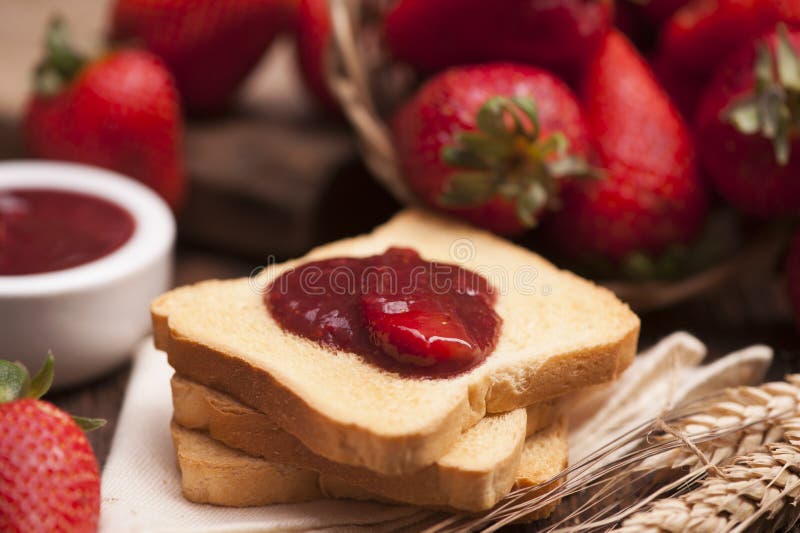 Toast Snack with Strawberry Jam Stock Photo - Image of fruit, bread ...