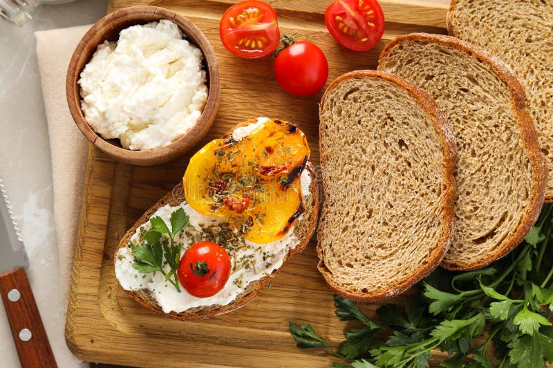 Toast with Tasty Grilled Vegetables, Concept of Delicious Appetizer ...