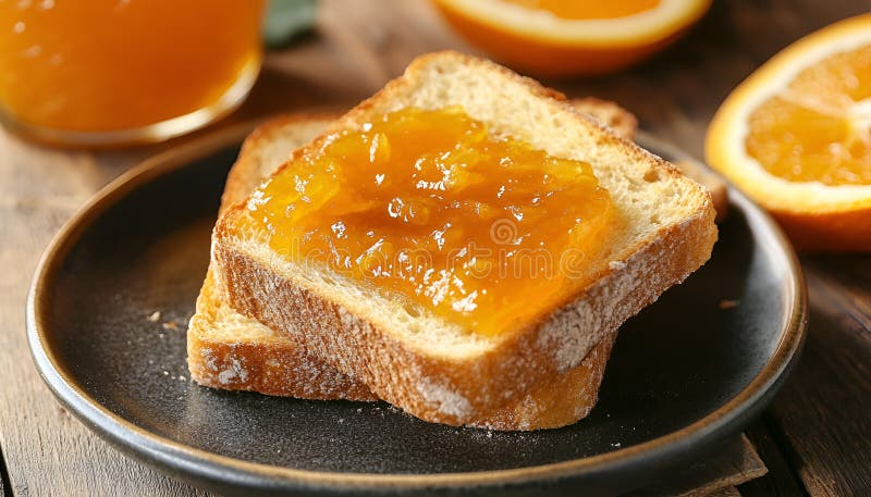 Toast with Tasty Orange Jam and Roasted Slice of Bread on Plate, Closeup Stock Image - Image of ...