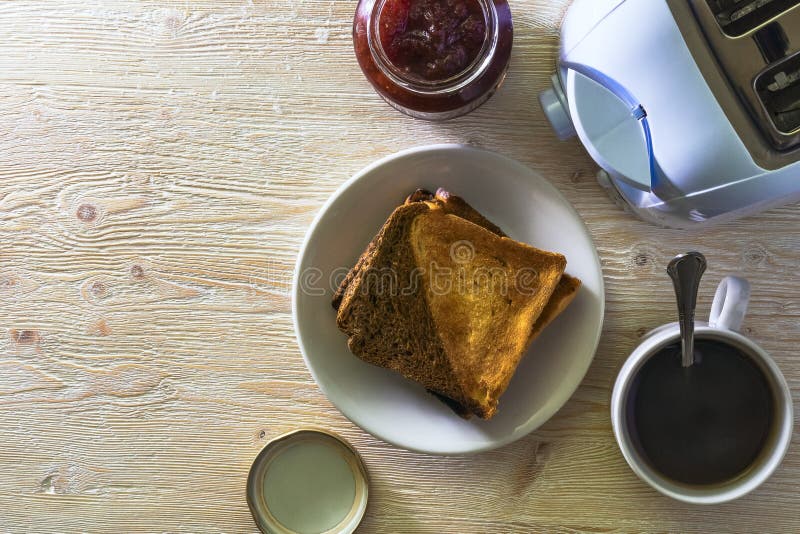 Toast, tea and toaster. stock image. Image of dish, kitchen - 68560041