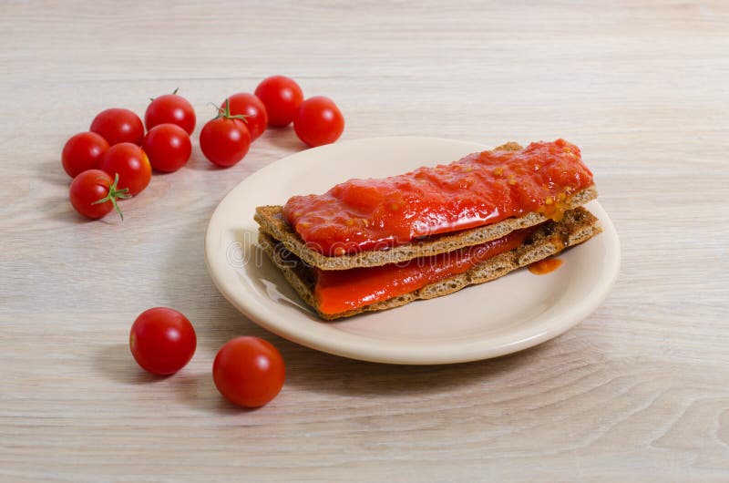 Toast with Tomato Ketchup and Red Pepper Stock Image - Image of cherry ...