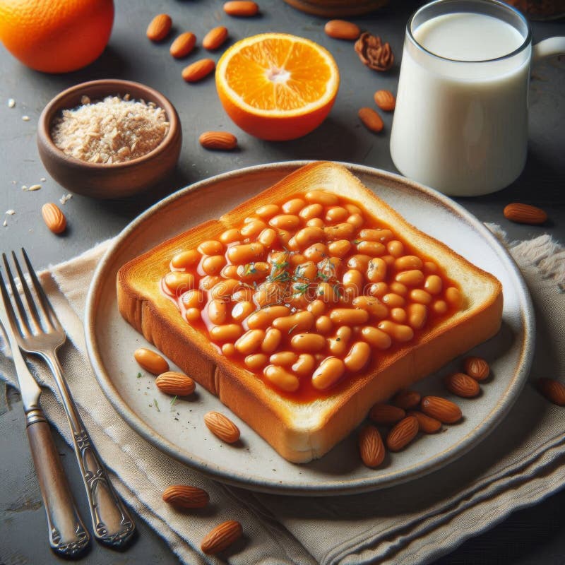 Toast Topped with Baked Beans Arranged on a Plate with a Fork for ...