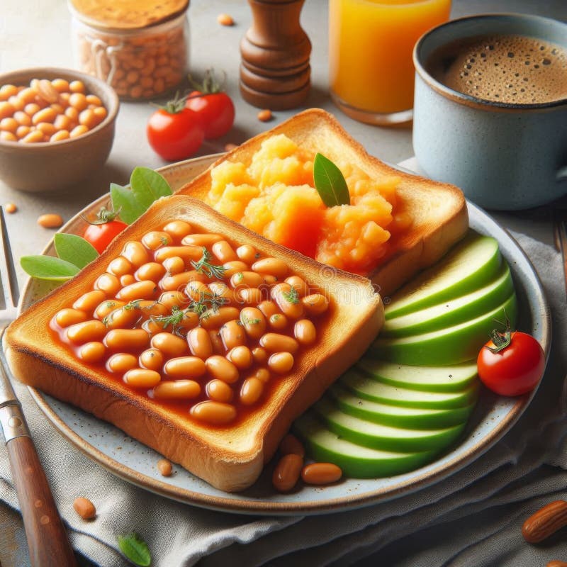 Toast Topped with Baked Beans Arranged on a Plate with a Fork for ...
